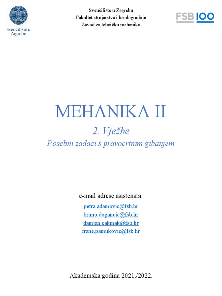 MEHANIKA II VJEZBE 2 Zadaci | PDF