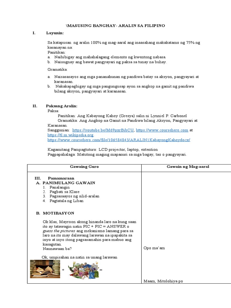 Lesson Plan KABAYONG KAHOY | PDF