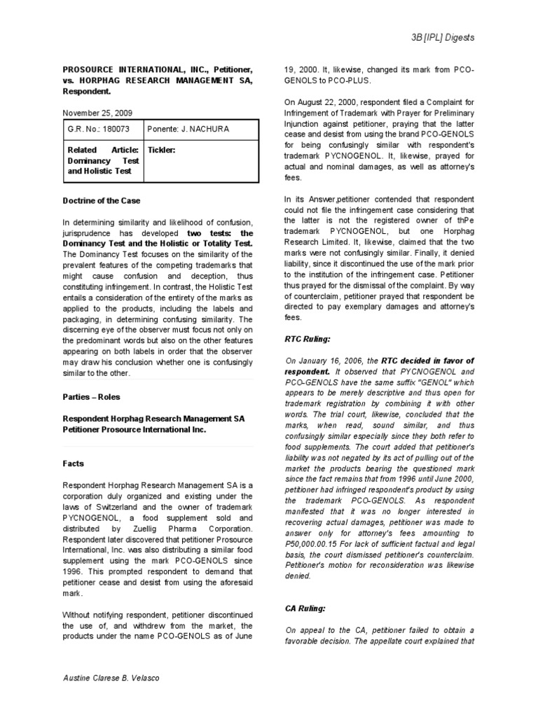 Prosource International vs. Horphag | PDF | Trademark | Trademark ...