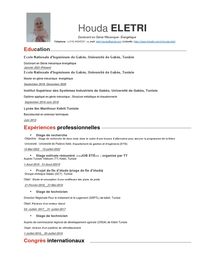 CV ELETRI Houda FR | PDF | Tunisie