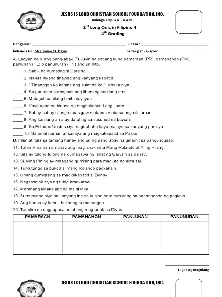 4th Grading 2nd and 3rd LQ FIl. | PDF