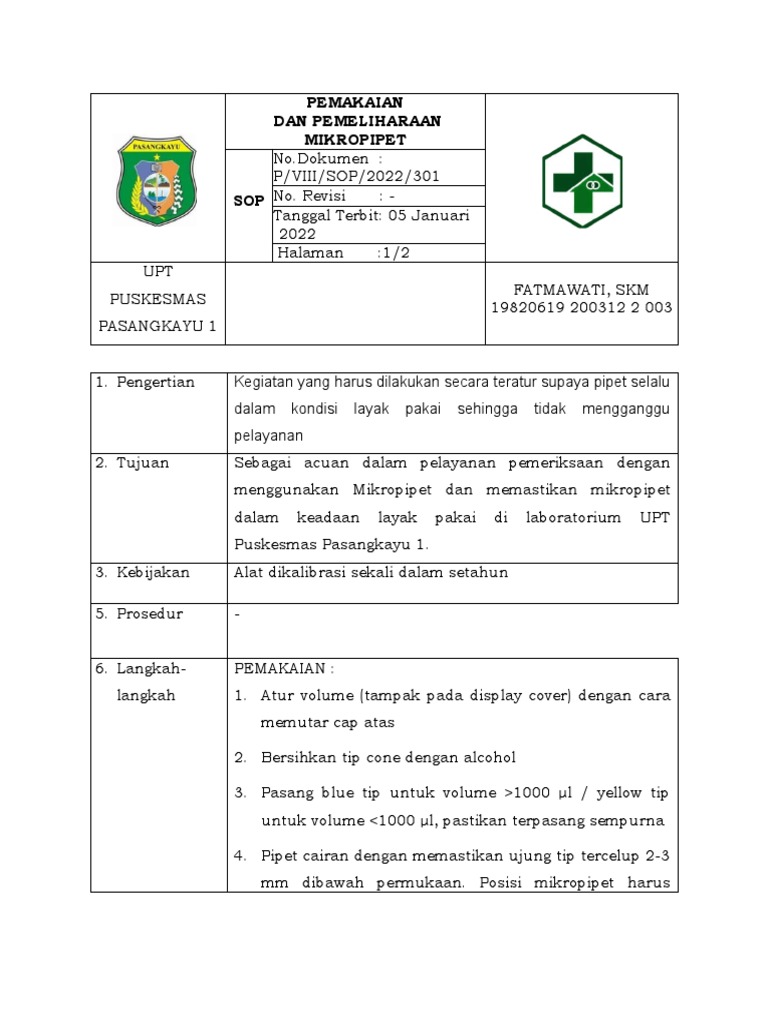 Pemeliharaan dan Penggunaan Mikropipet | PDF | Teknologi & Rekayasa