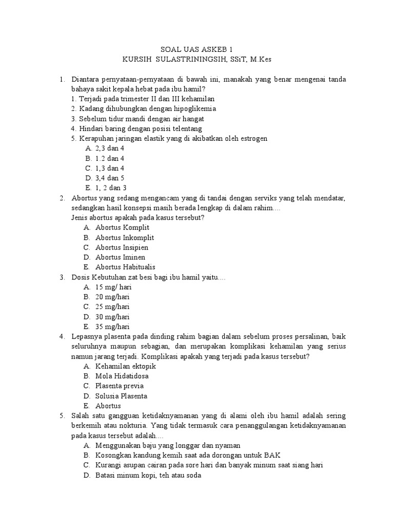 SOAL UAS ASKEB 1 Ok | PDF