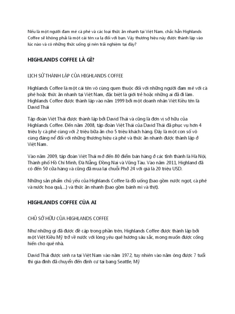 Highlands Coffeee | PDF