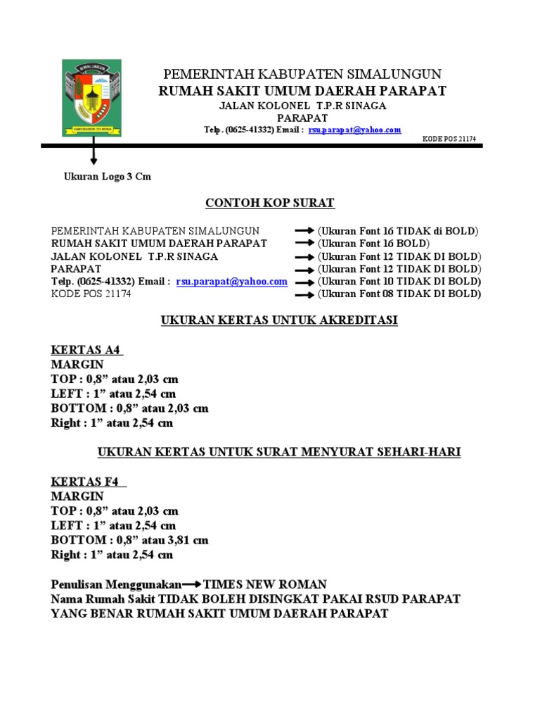 Contoh Kop Surat Rumah Sakit Umum Daerah Parapat | PDF