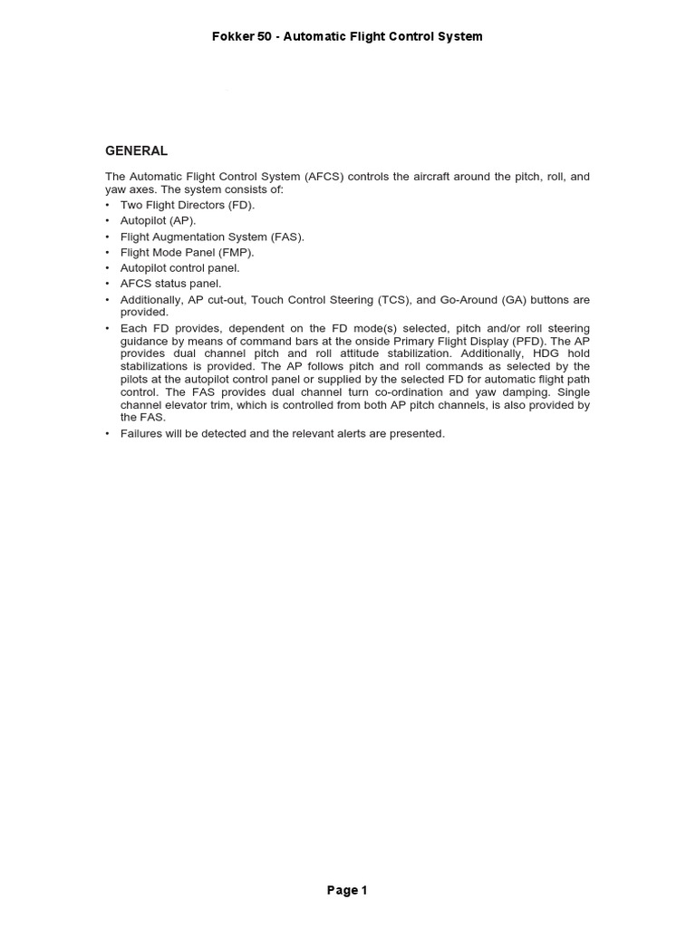 Fokker 50-Automatic Flight Control System | PDF | Aircraft Flight Control System | Measuring ...