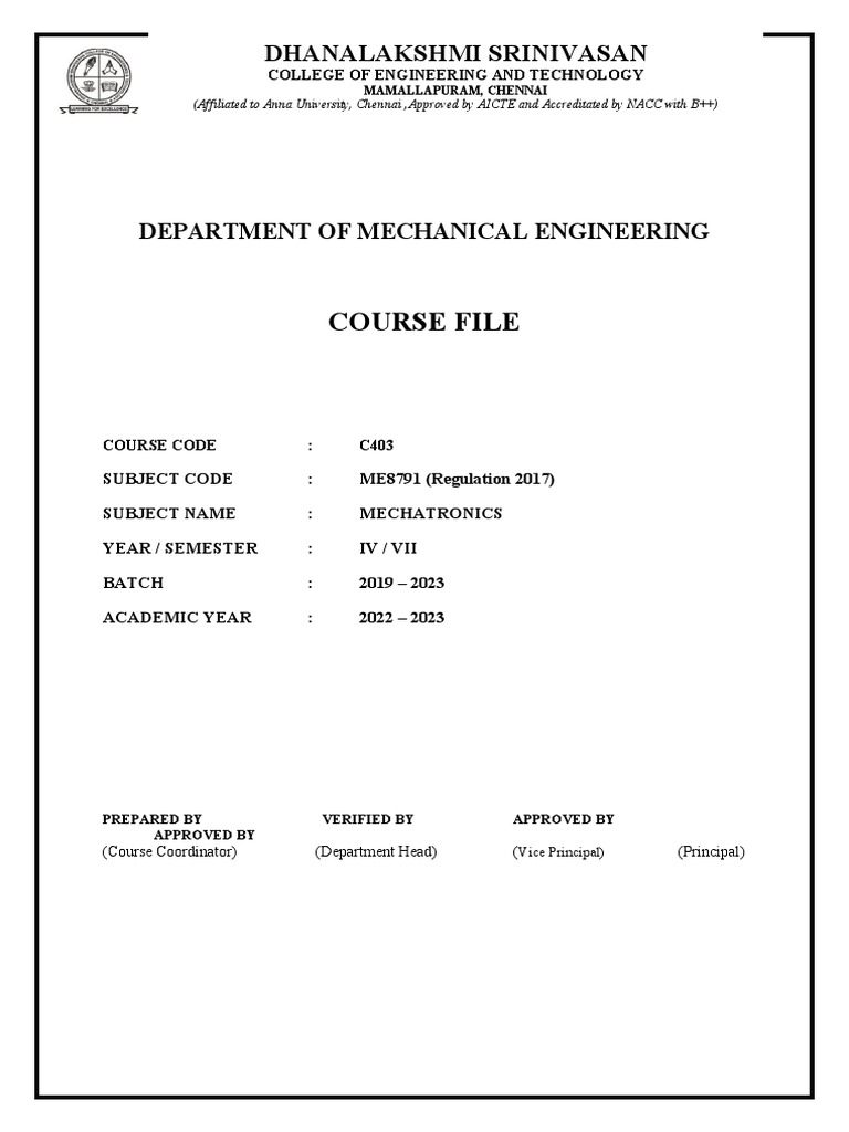 ME8791 Mechatronics Course File | PDF | Programmable Logic Controller ...