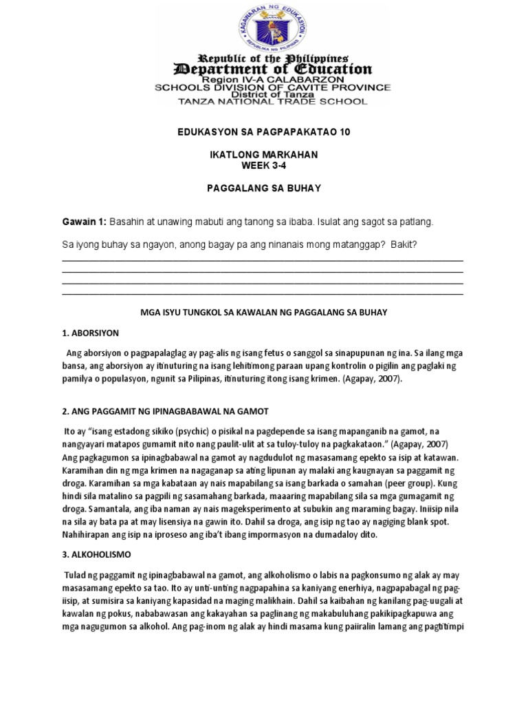 ESP10 Q3 Activities Week 3 4 | PDF