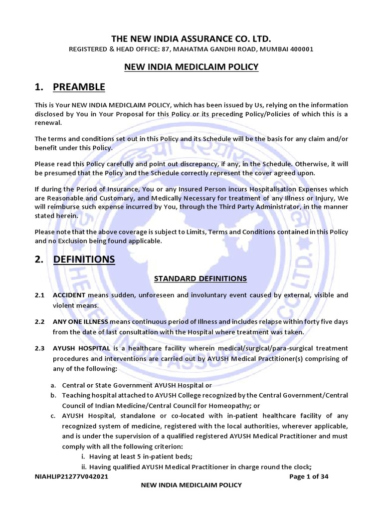 New India Mediclaim Policy Overview | PDF | Hospital | Insurance