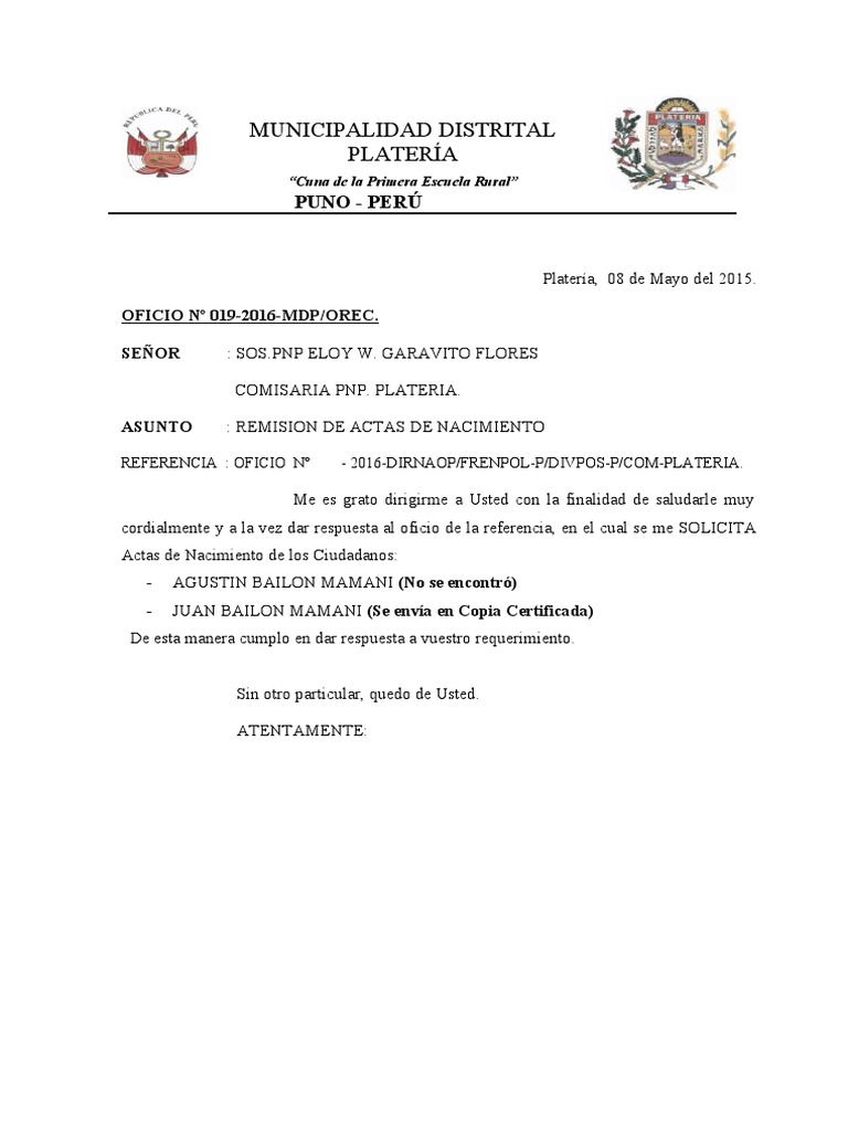 OFICIO Comisaria | PDF