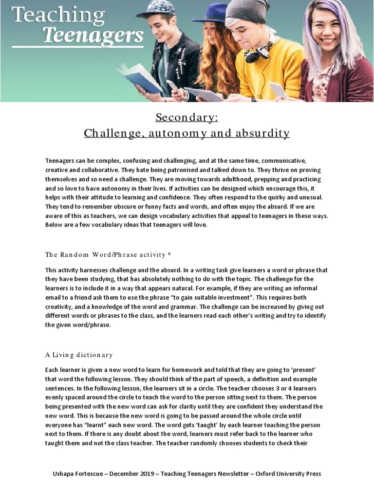 Secondary Challenge Autonomy and Absurdity | PDF | Vocabulary | Learning