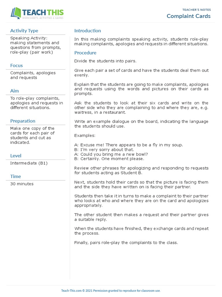 Complaint Cards | PDF