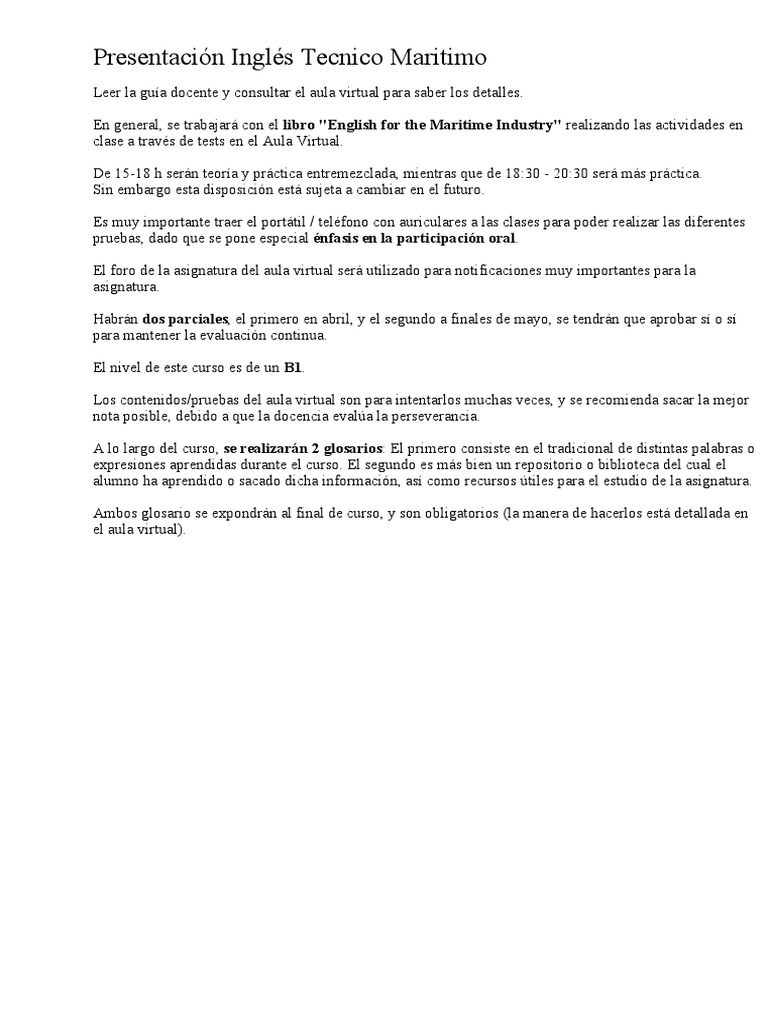 Presentacion Inglés Maritimo 14-2-22 | PDF
