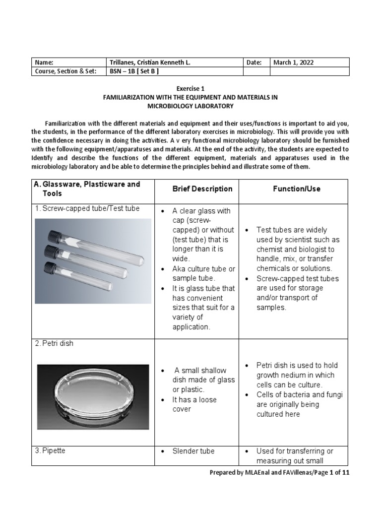 Familiarization With Eqipmt and Mats in Microlab | PDF | Sterilization ...