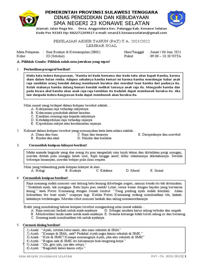 Soal PAT SBK Kelas XI SMA | PDF | Seni & Disiplin Bahasa | Kajian Bahasa Asing