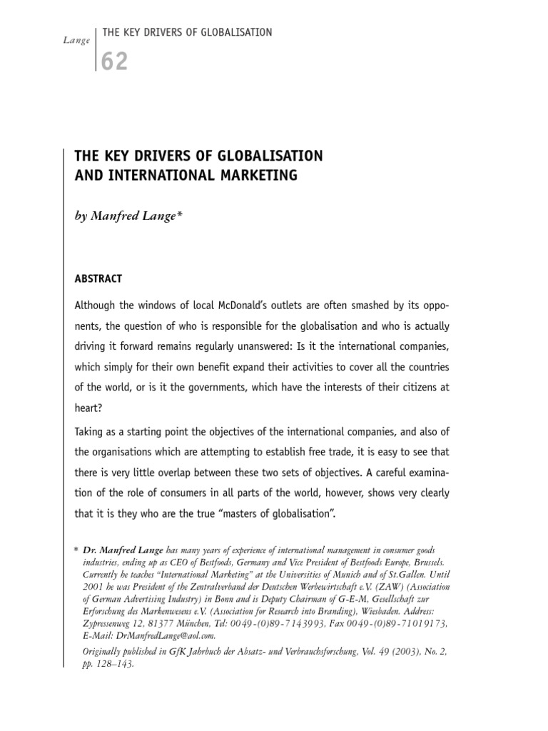 The Key Drivers of Globalisation and International Marketing | PDF ...