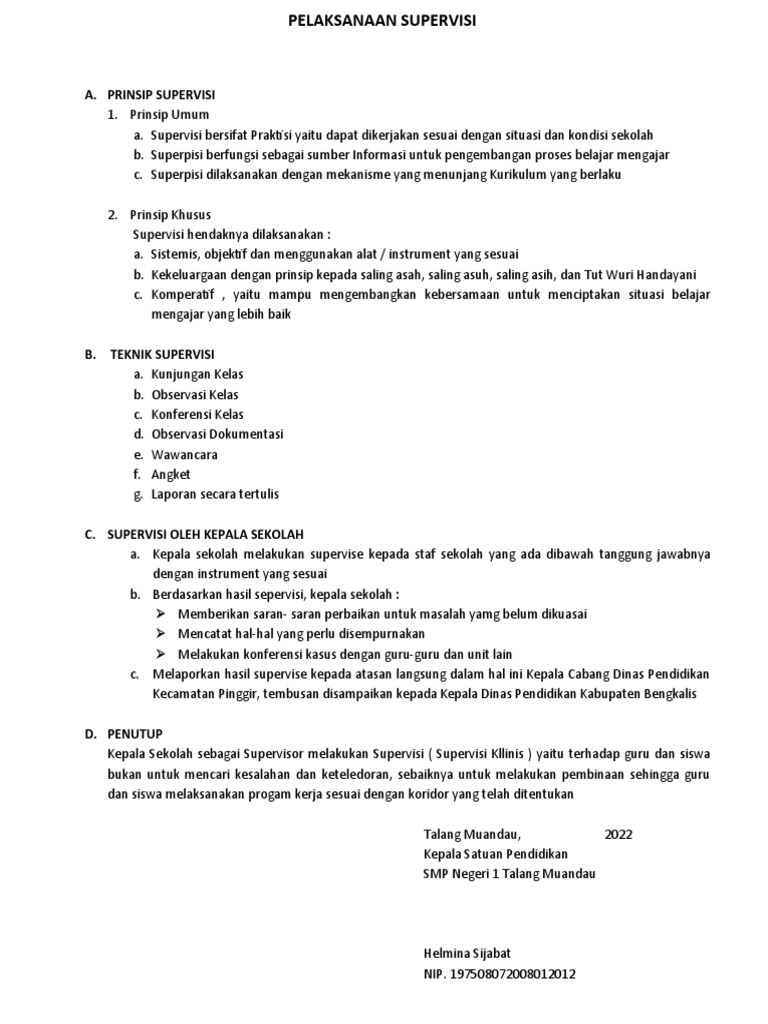 Pelaksanaan Supervisi | PDF