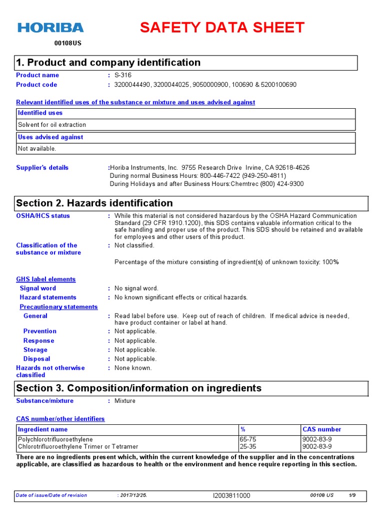 S 316 Solvent Sds | PDF | Fluorine | Toxicity