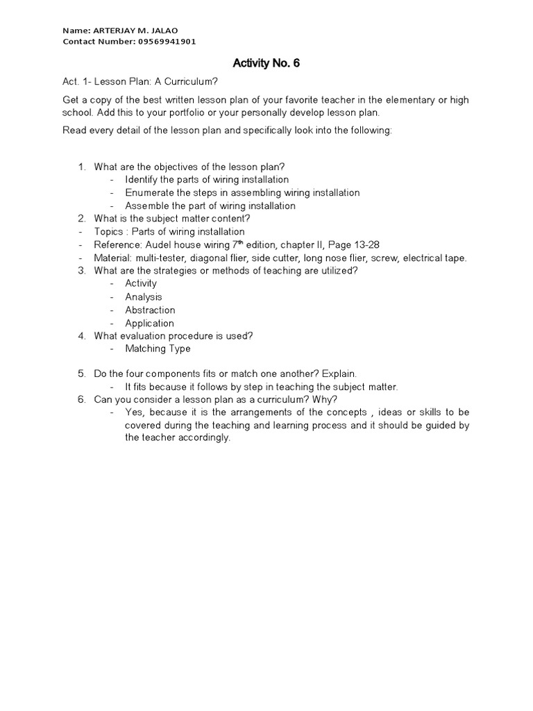 Activity No. 6 Lesson Plan | PDF | Art
