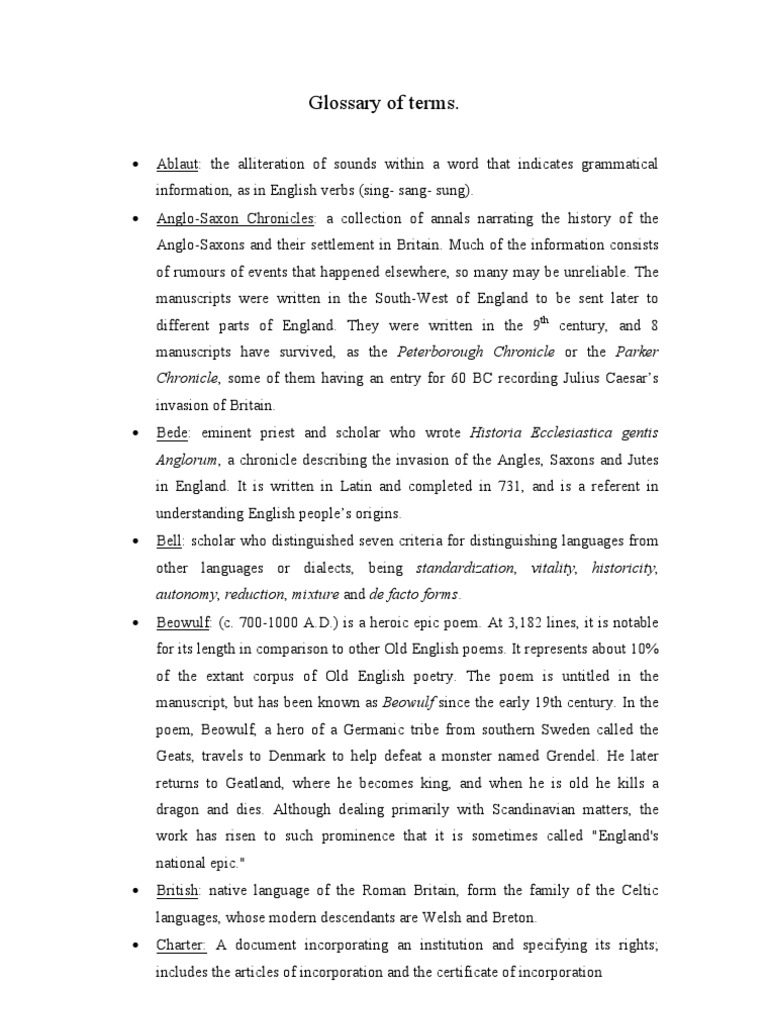 Glossary History of The English Language | PDF | Anglo Saxons | English ...