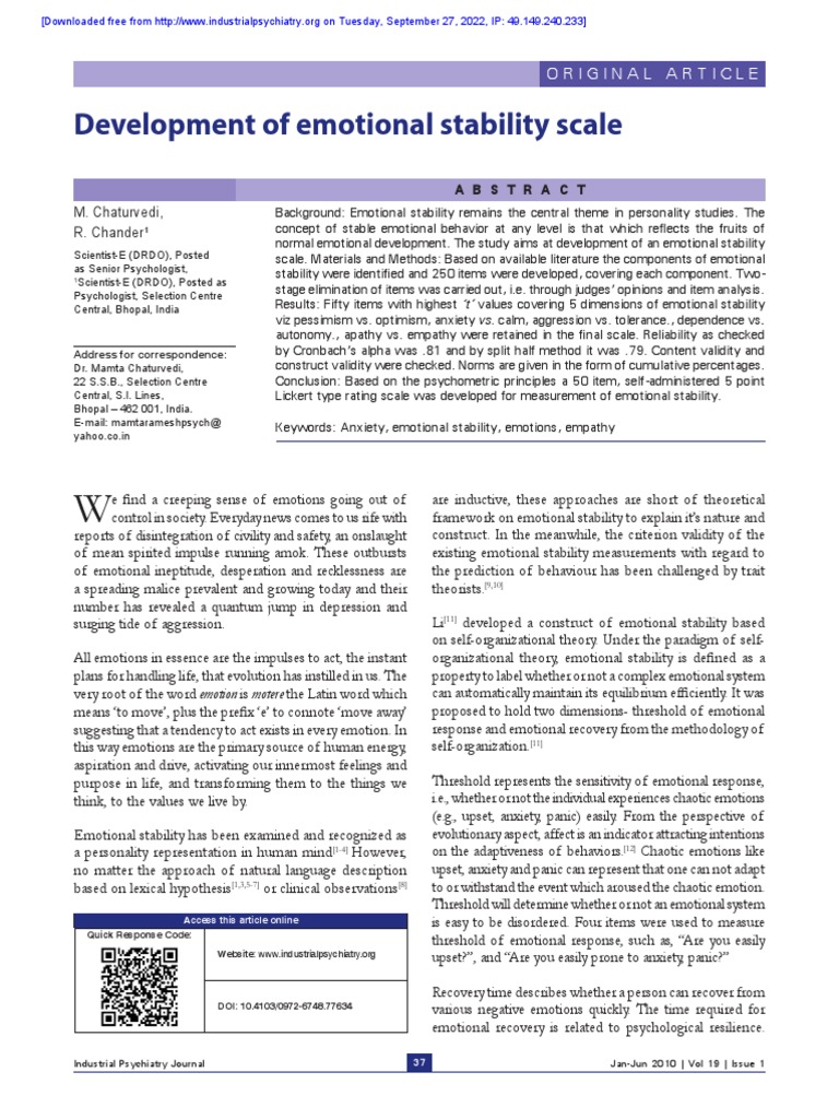Development of Emotional Stability Scale | PDF | Emotions | Empathy