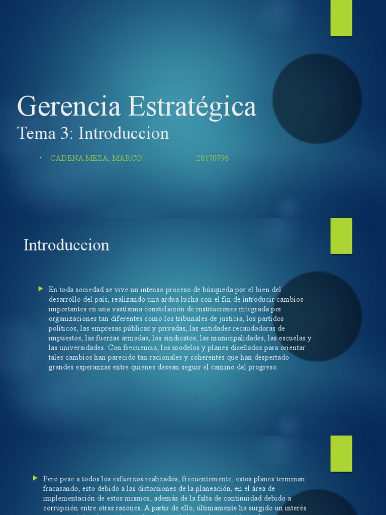Tema 3 Introduccion Gerencia Estrategica | PDF | Planificación | Realidad