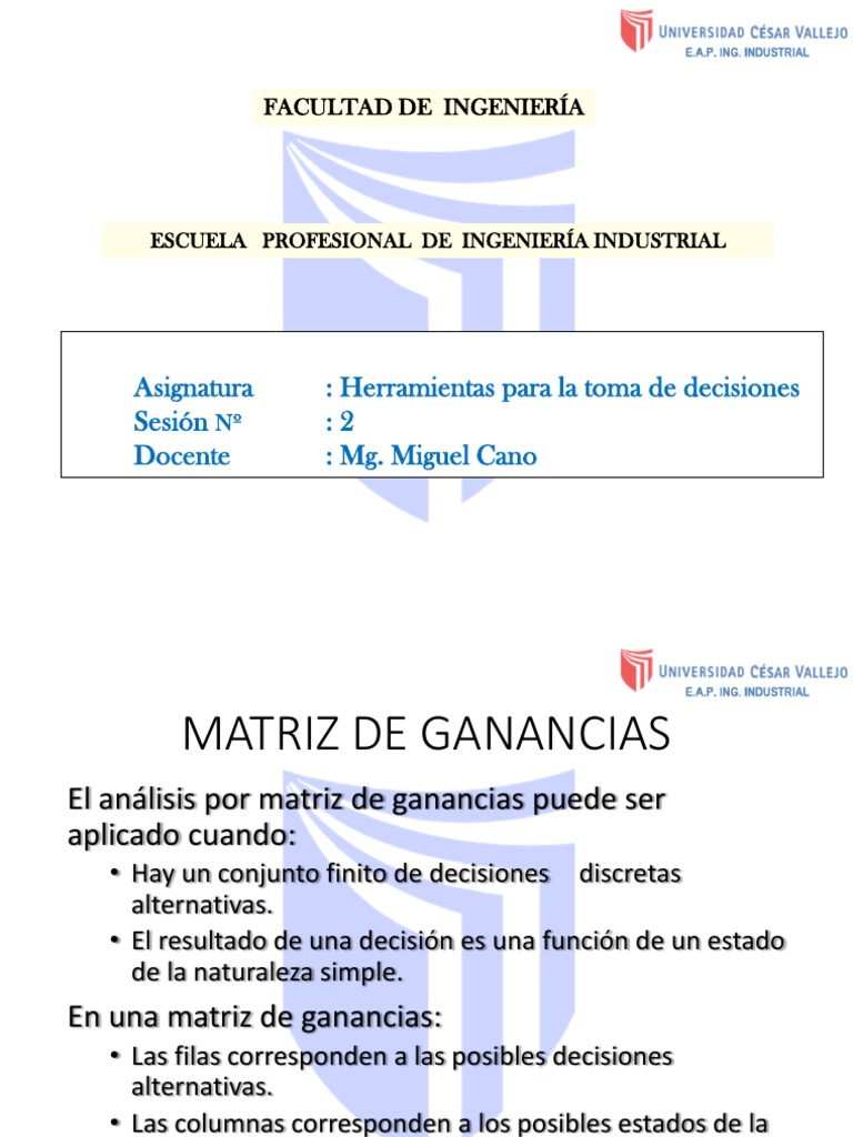 S-2 Matriz de Rendimientos | PDF | Matriz (Matemáticas) | Incertidumbre
