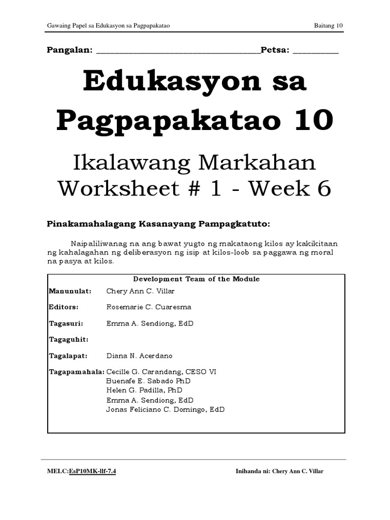 ESP Grade10 Quarter2 Week6 Worksheet6.1 7pages | PDF