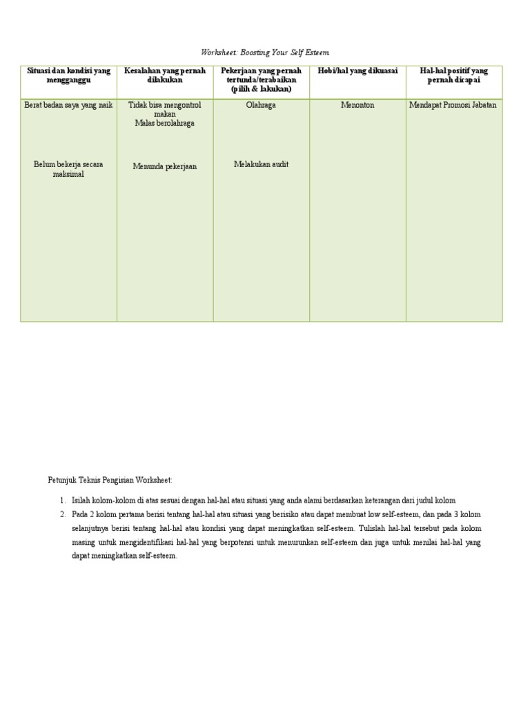 Worksheet Boosting Your Self Esteem | PDF