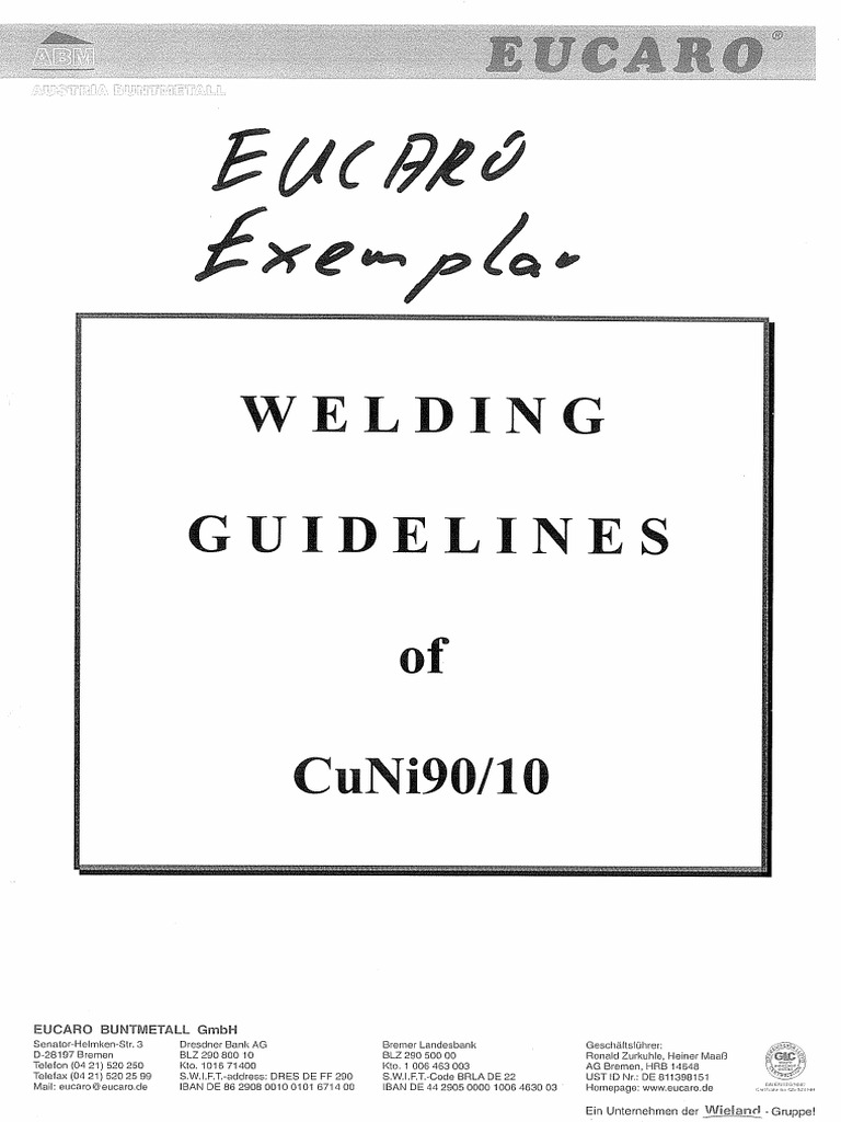 EUCARO CuNi10FE Welding Guidelines | PDF