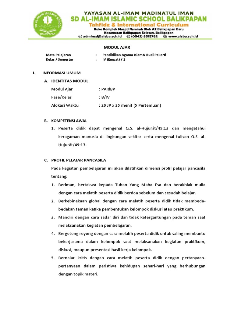 Kelas 4 Modul Ajar Bab 1 Pdf