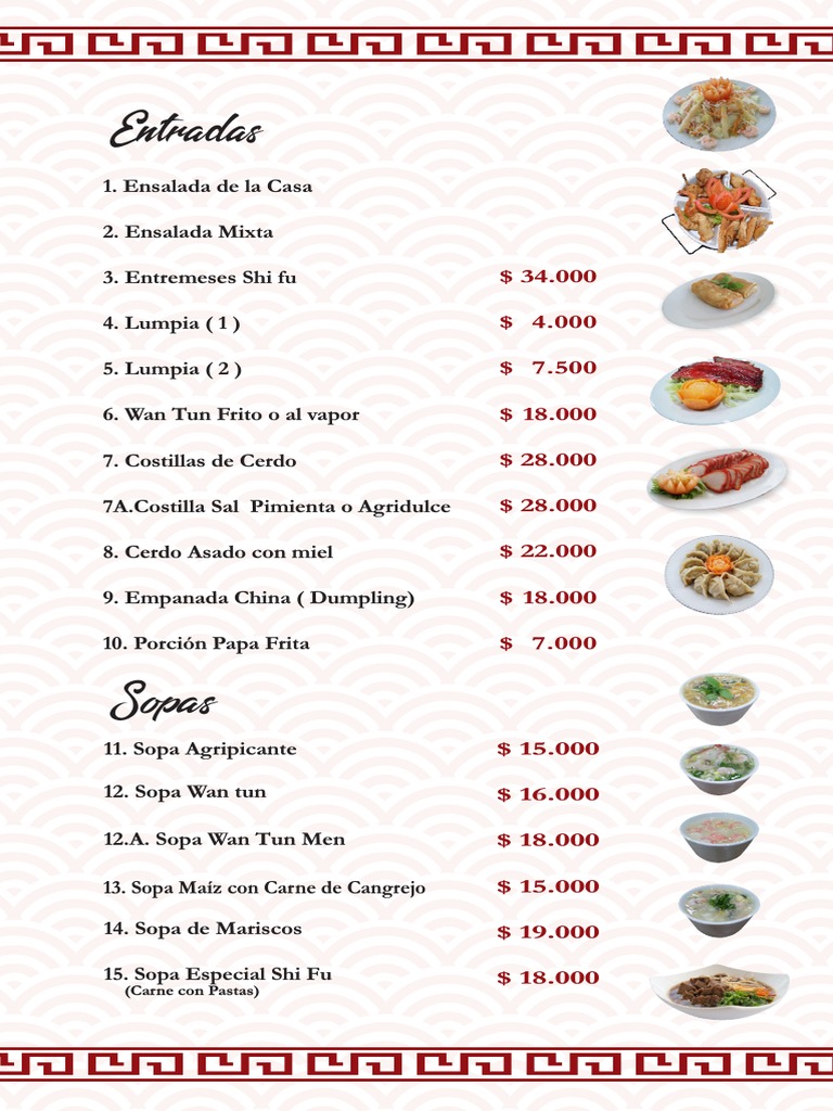 Menú Completo Restaurante Shi Fu | PDF | Mariscos | Sopa