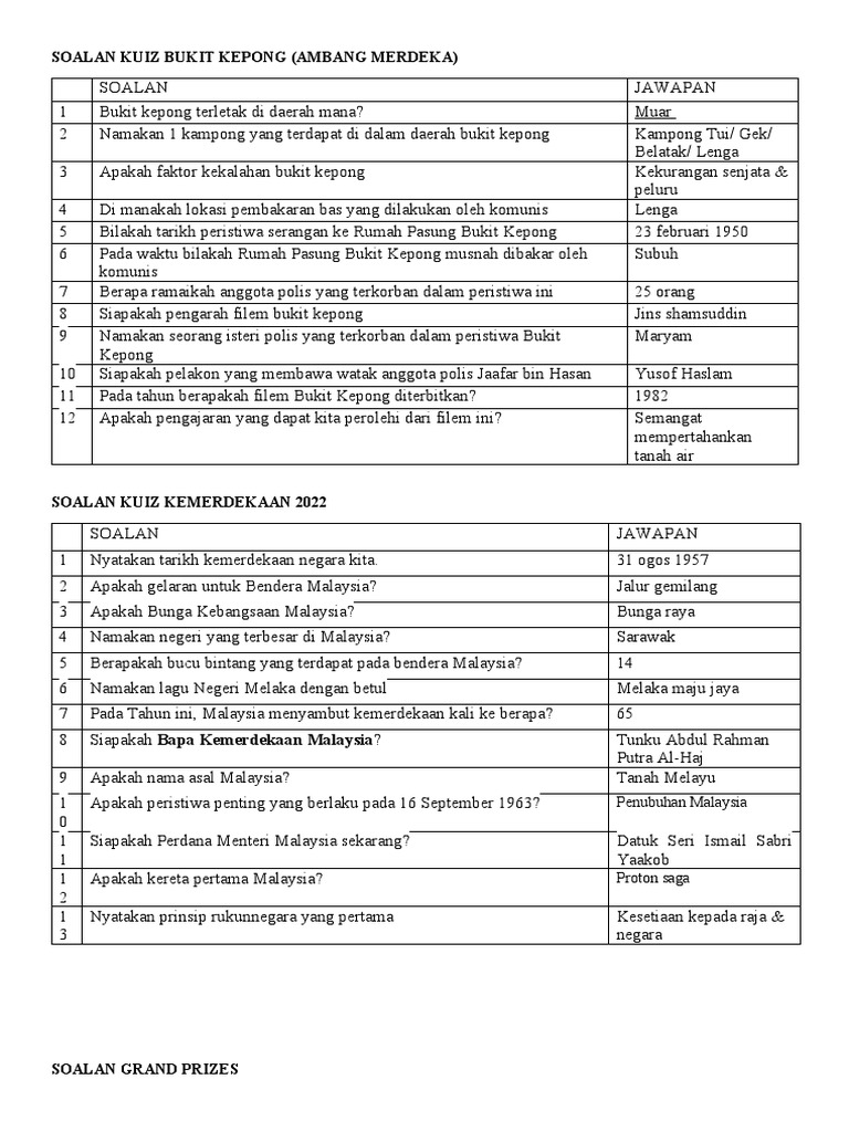 Kuiz Bukit Kepong | PDF