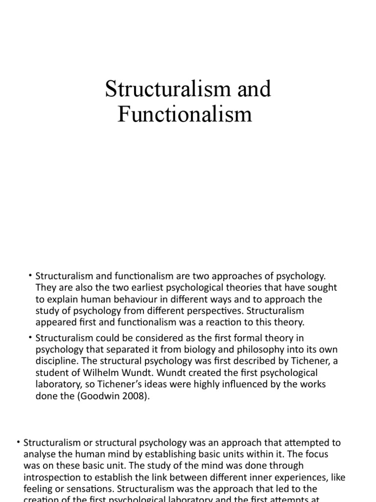 Structuralism vs. Functionalism in Psychology | PDF | Psychology ...