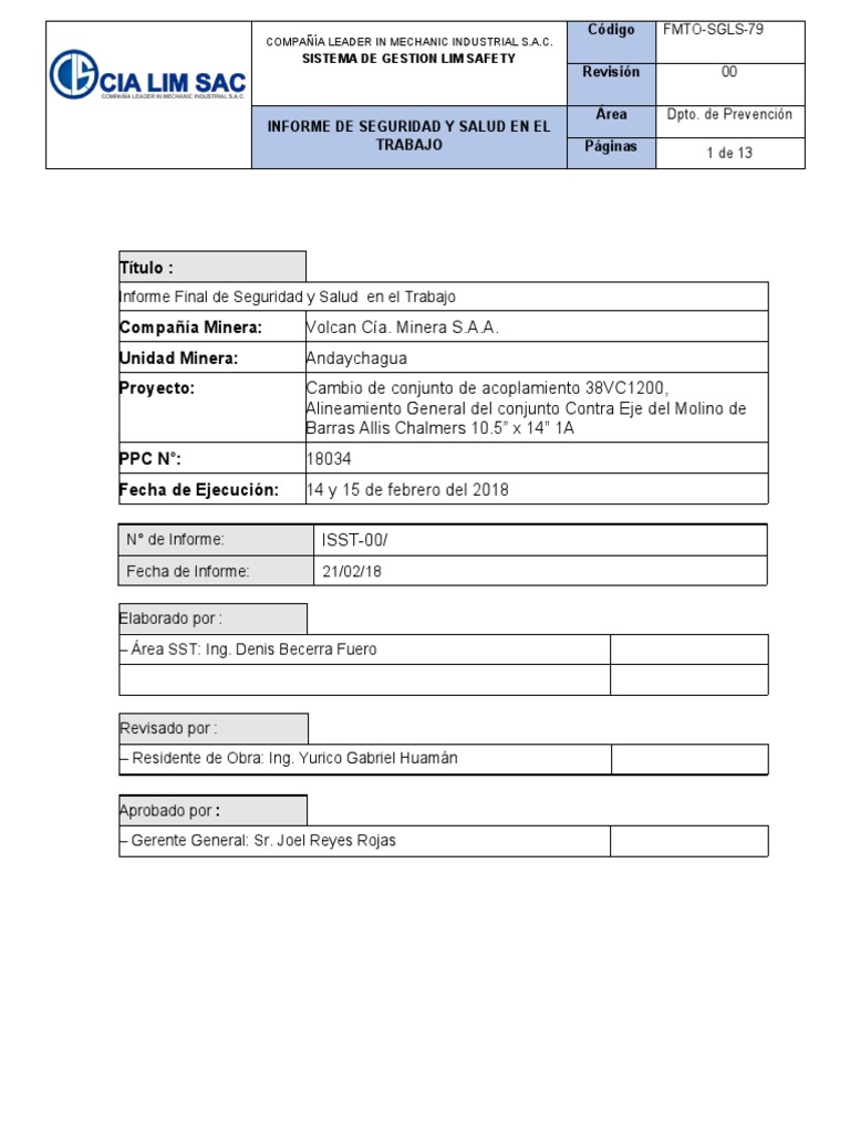 Fmto-Sgls-79 Informe de SST 14.02.17-18034 Noche | Descargar gratis PDF ...