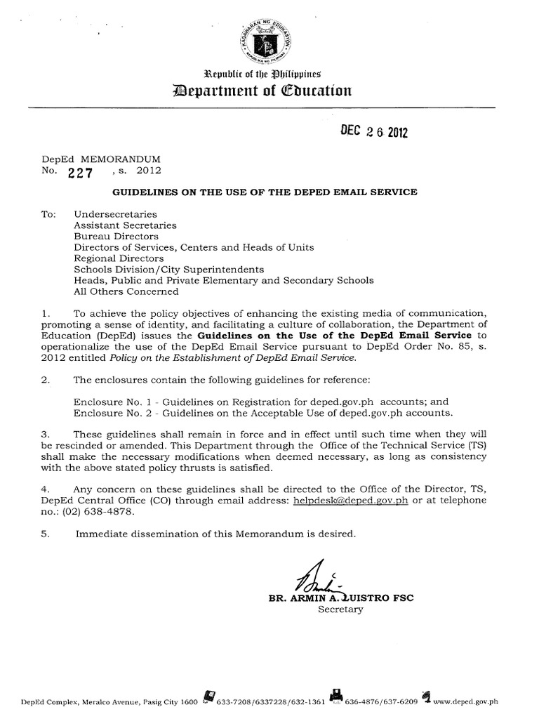 DM - s2012 - 227 Guidelines On The Use of THR Deped Email Service | PDF