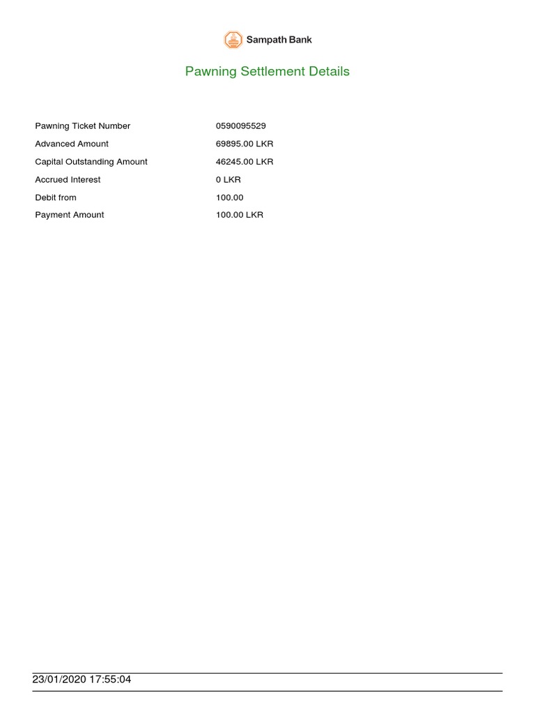 Pawning Settlement Details | PDF