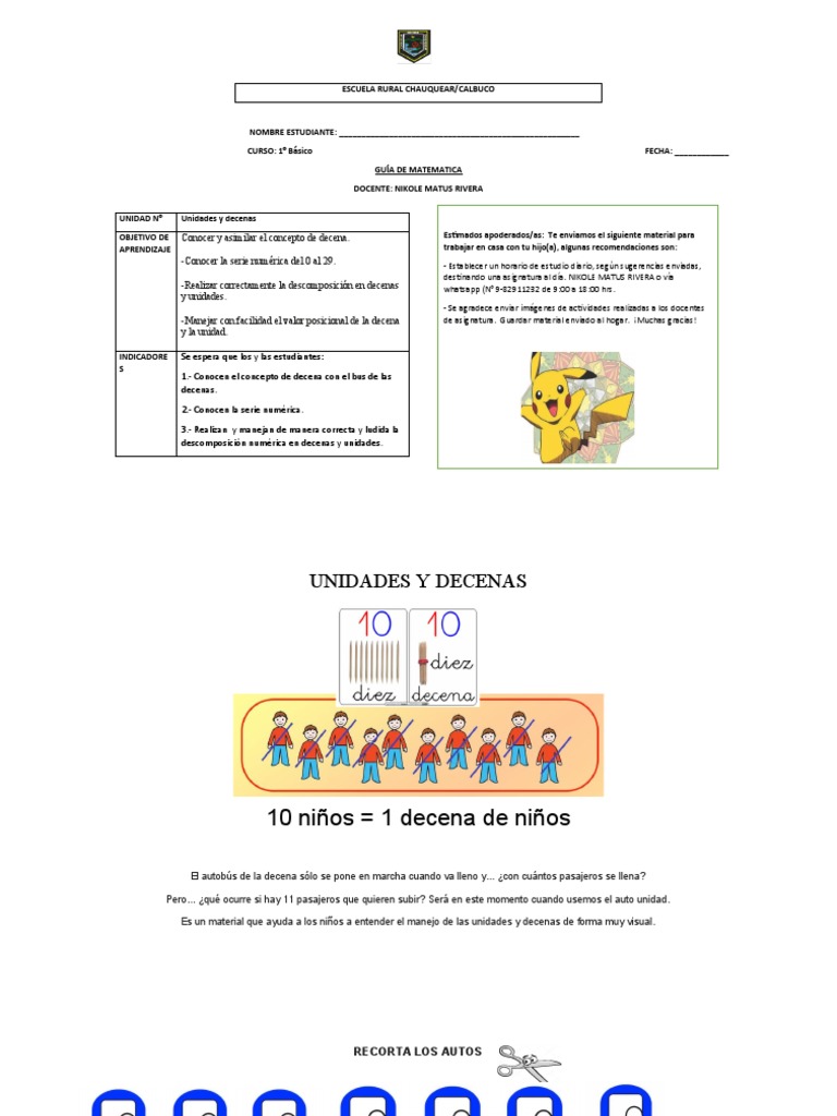 Guia de Aprendizaje Unidades y Decenas | Descargar gratis PDF ...