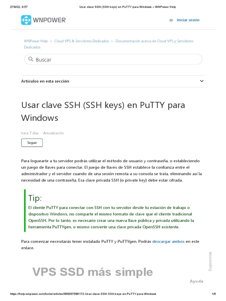 Usar Clave SSH (SSH Keys) en PuTTY para Windows - WNPower Help | PDF | Cubierta segura ...