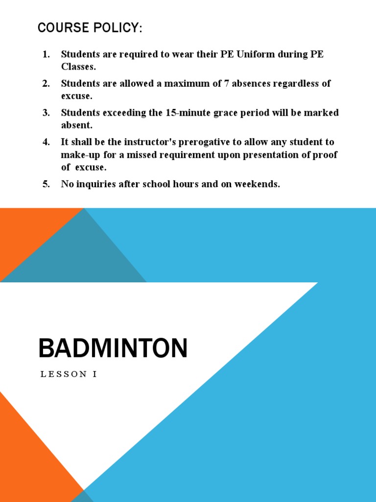 LESSON 1 BADMINTON | PDF | Athletic Sports | Sports
