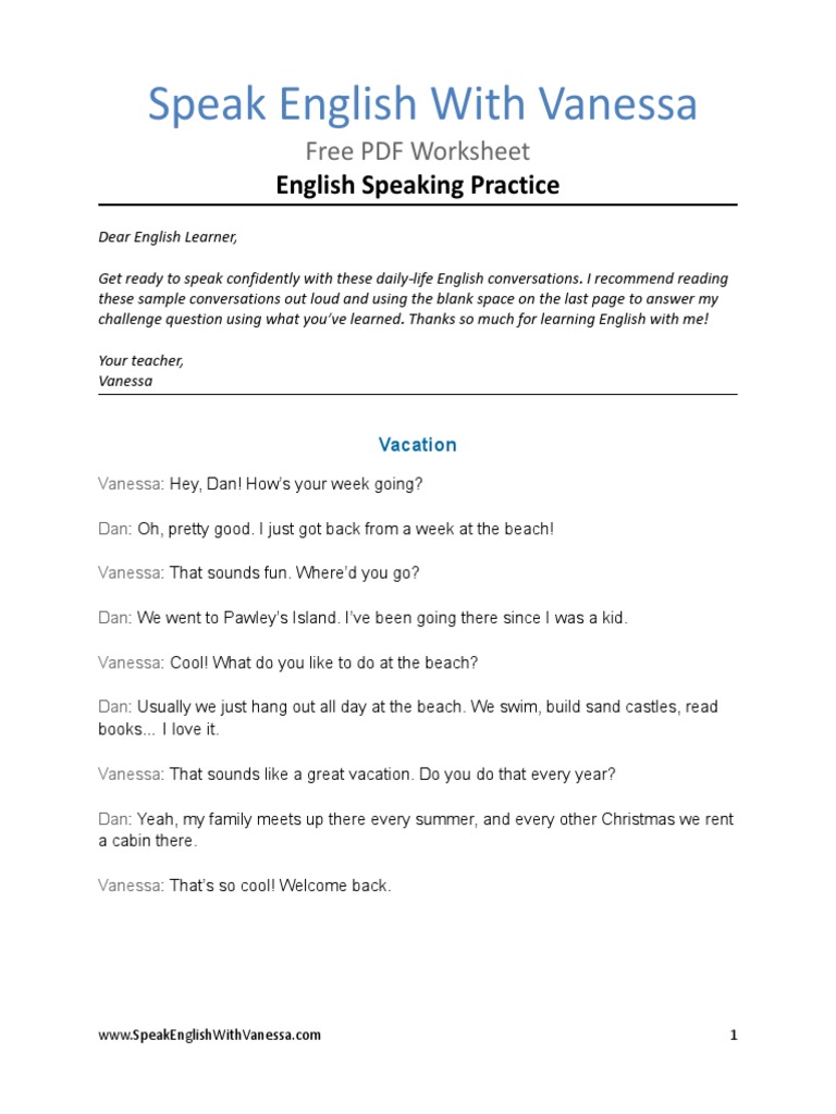 English Speaking Practice - Speak English With Vanessa | PDF