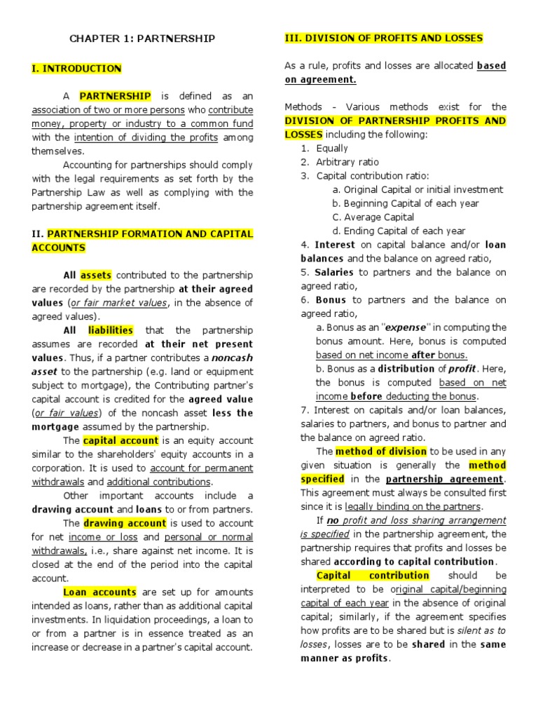 ACC 311 - Chapter 1 Partnership | PDF | Partnership | Debits And Credits