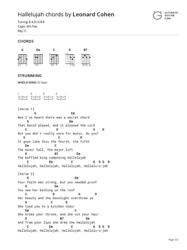 Hallelujah Chords by Leonard Cohentabs at Ultimate Guitar Archive | PDF ...