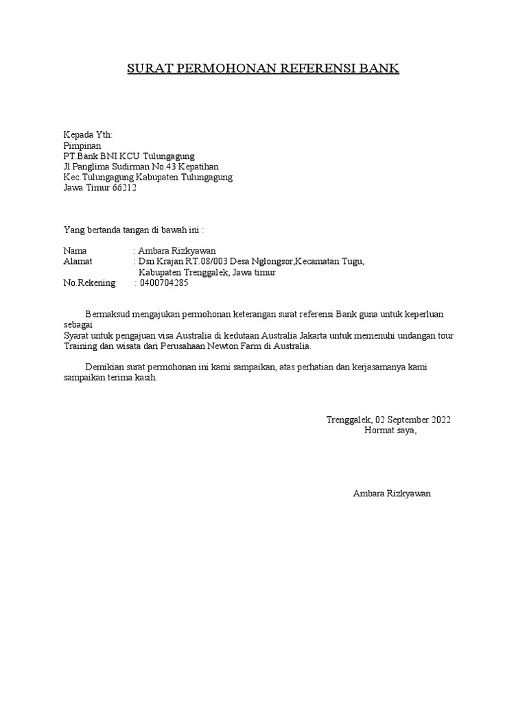 Surat Permohonan Referensi Bank | PDF
