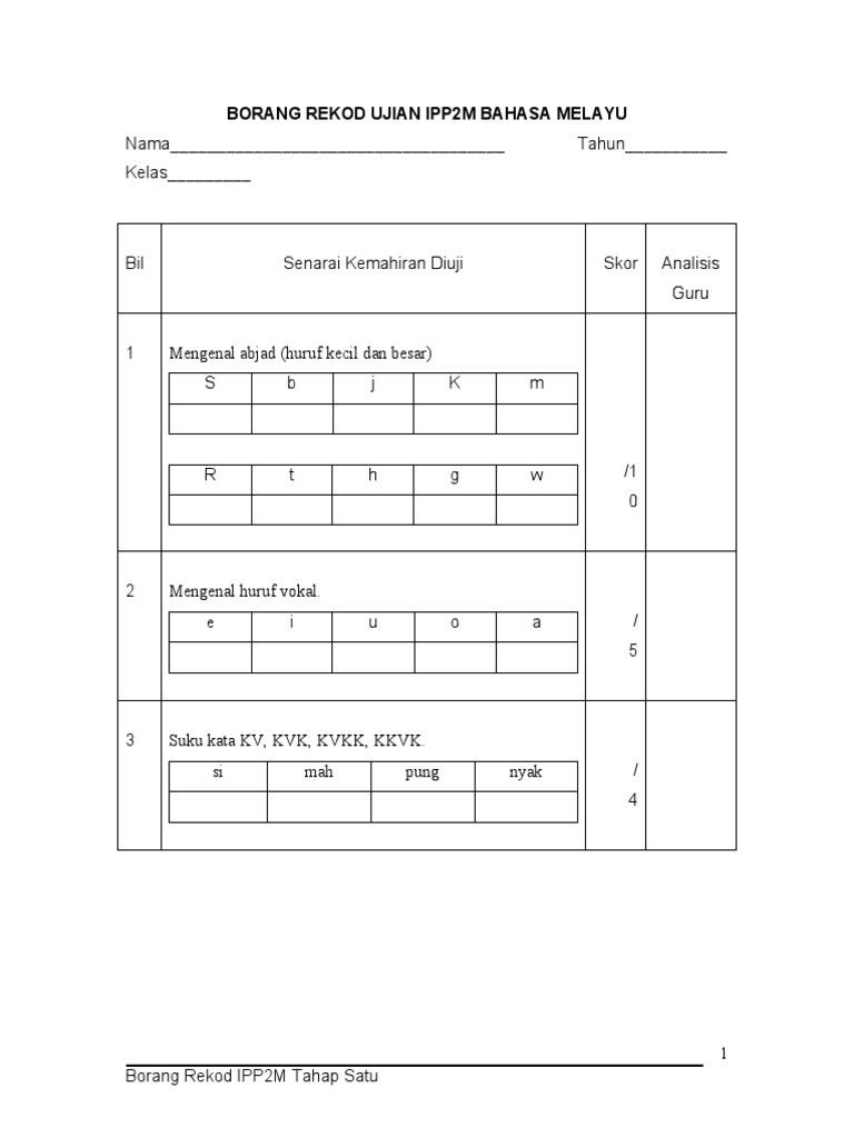 Ipp2m Borang Rekod Ujian | PDF