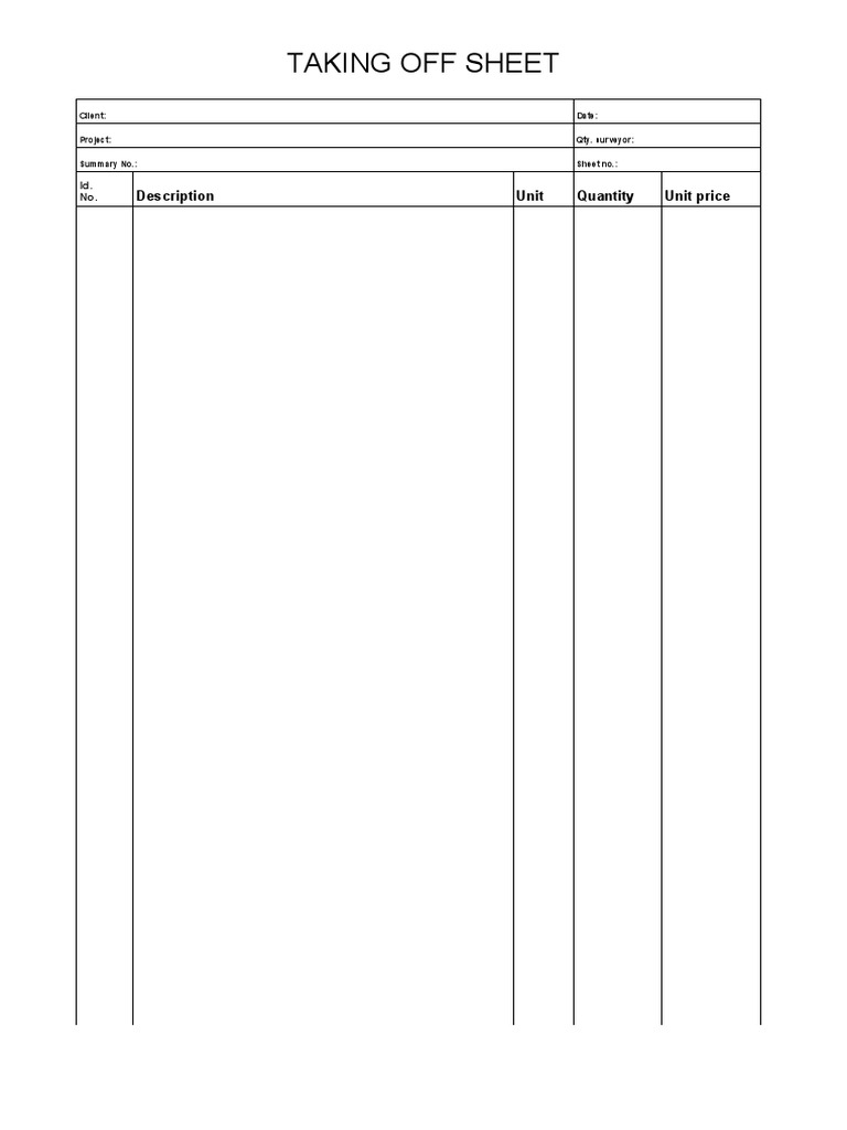 Construction Take Off Sheet Template | PDF