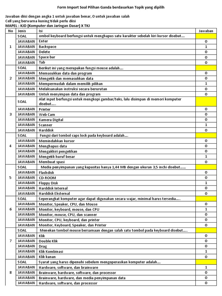 Form-Soal-Ganda KJD X TKJ | PDF