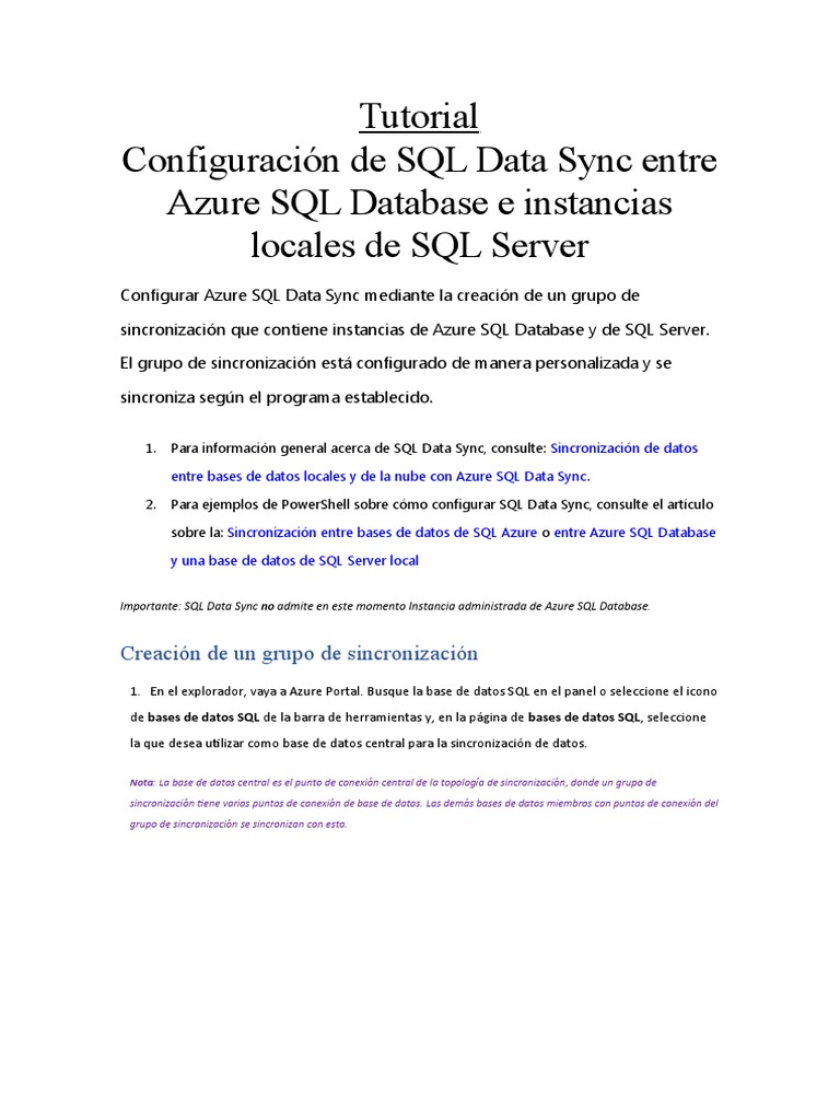 Configuración de SQL Data Sync en Azure | PDF | Servidor SQL de ...