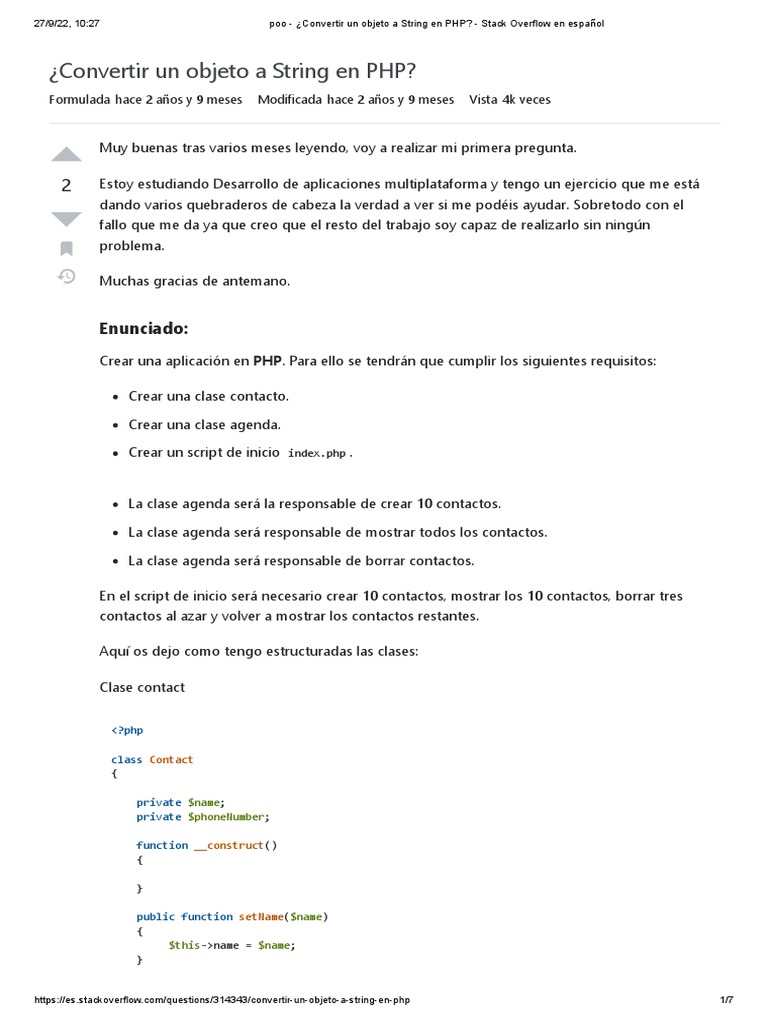 Poo - ¿Convertir Un Objeto A String en PHP - Stack Overflow en Español | PDF | Informática ...