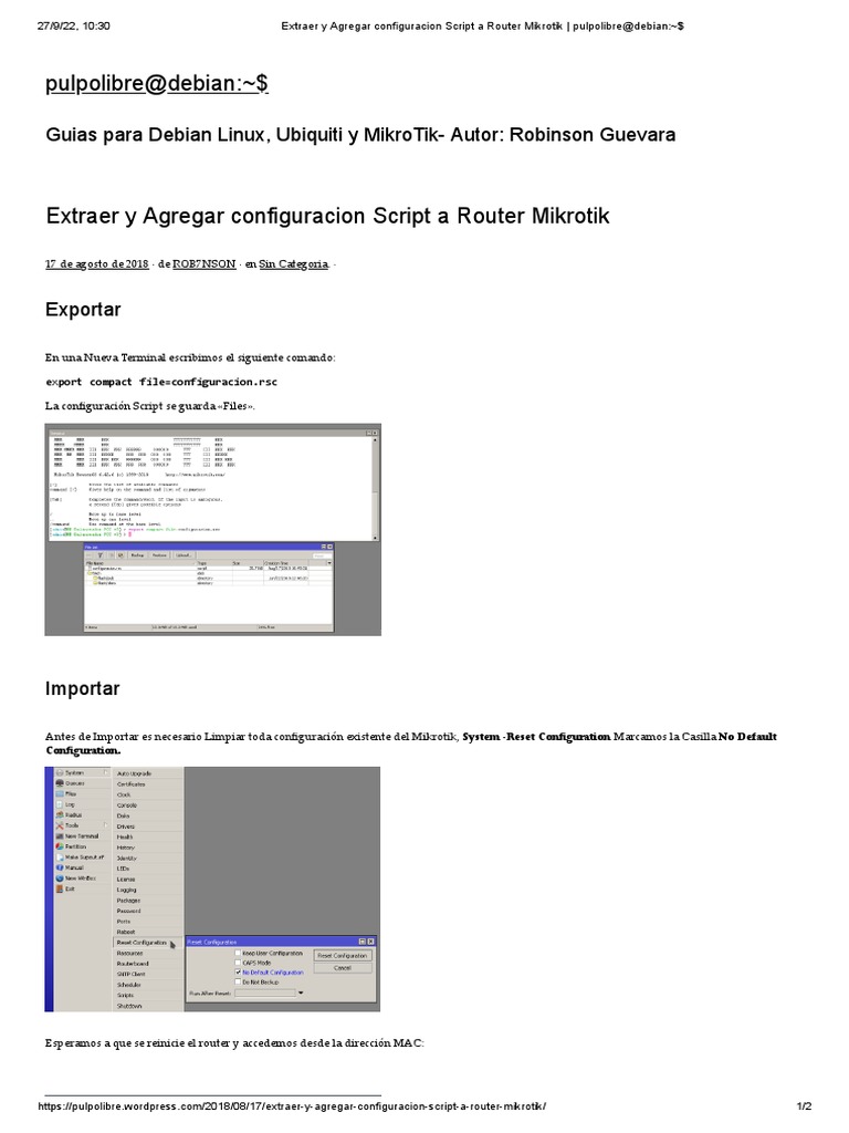 Cómo exportar e importar la configuración de un script al router MikroTik | PDF | Ingeniería ...